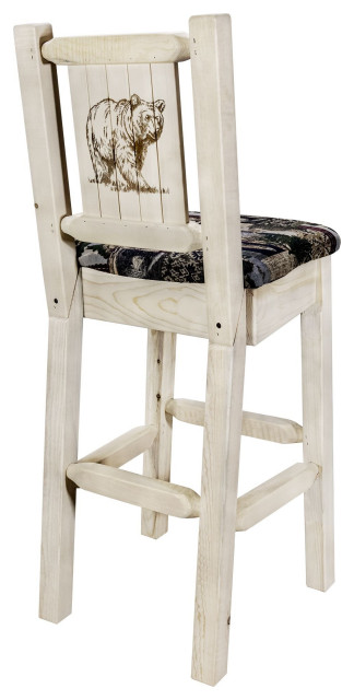 Barstool With Back, Woodland Upholstery, With Laser Engraved Bear ...