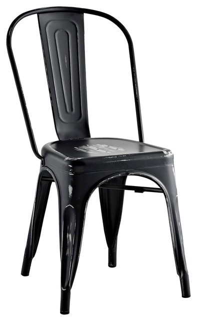 Modern Industrial Distressed Antique Vintage Style Dining Chair, Black ...