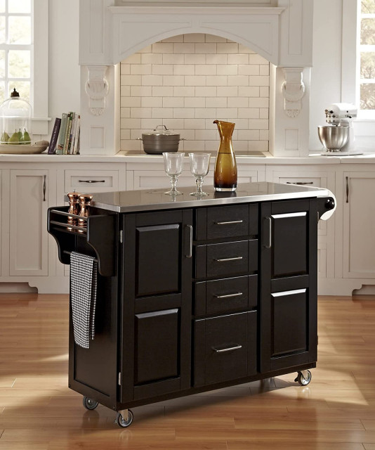 Modern Kitchen Cart, 2 Doors and 4 Utility Drawers With Stainless Stool ...