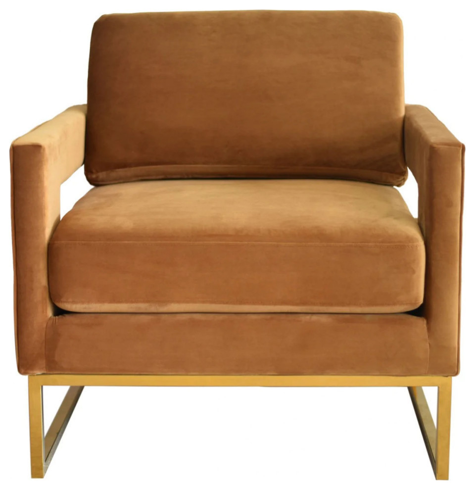 Tina Camel Velvet and Gold Accent Chair - Contemporary - Armchairs And ...