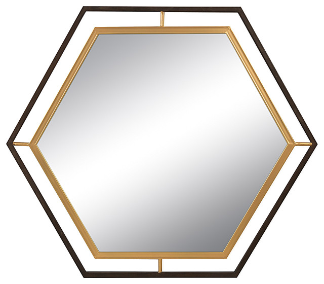 Hexagon 2 Tone Metal Framed Wall Mirror, Black and Gold - Contemporary - Wall Mirrors - by ...