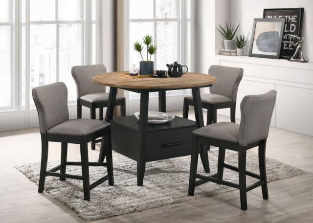 Gibson Round 5-piece Counter Height Dining Set Yukon Oak and Black ...