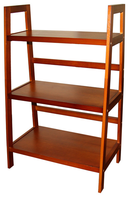 Three Tier Ladder Shelf In Walnut Finish - Contemporary - Bookcases ...