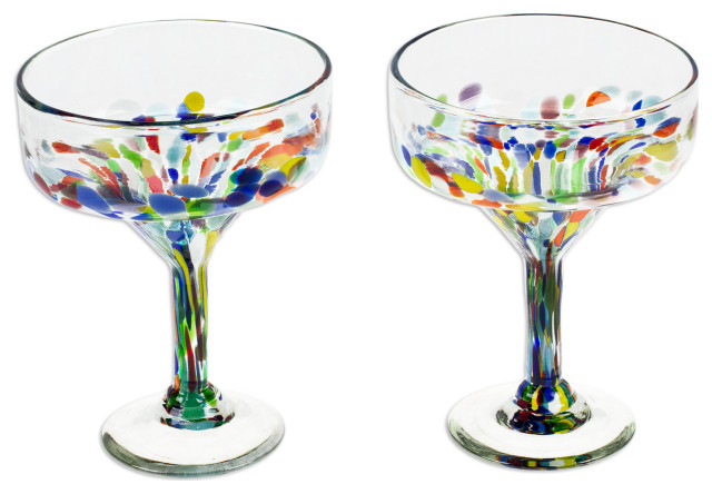 Novica Handmade Chromatic Gala Handblown Recycled Glass Margarita ...