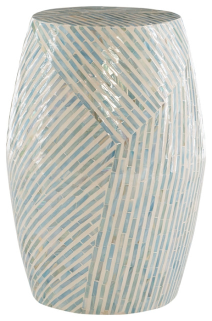 Linon Westly Round Drum Table with Capiz Shell Finish in Light Blue ...