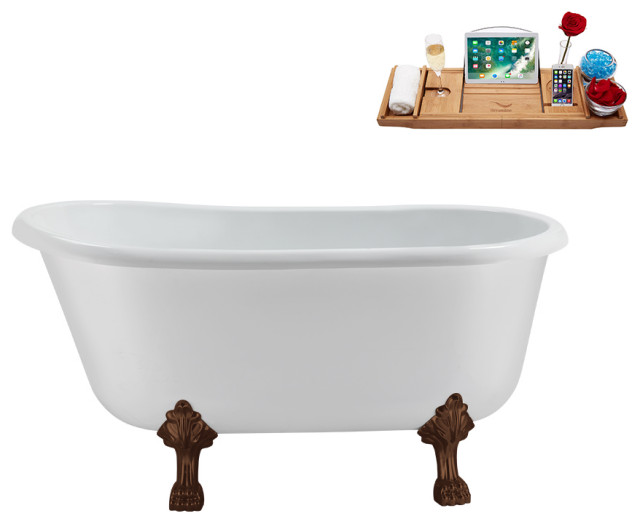 57'' Streamline N375ORB-IN-WH Soaking Clawfoot Tub and Tray with ...