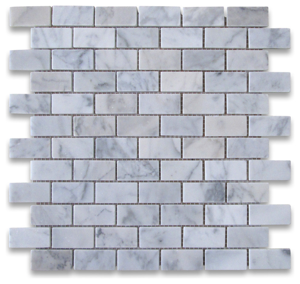 Carrara Marble 1x2 Subway Brick Mosaic Tile Polished Venato Carrera, 1 ...