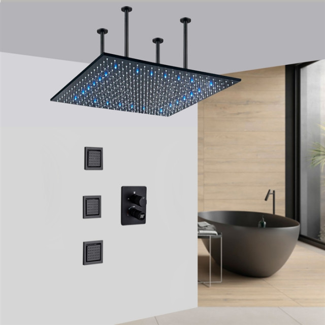 Molfetta 24 Digital Matte Black Led Rainfall Shower System With 3