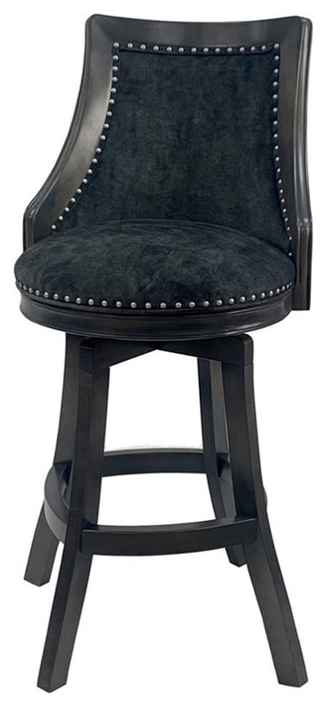 Pemberly Row 34" Swivel Wood Extra Tall Bar Stool in Trendy Raven Black ...