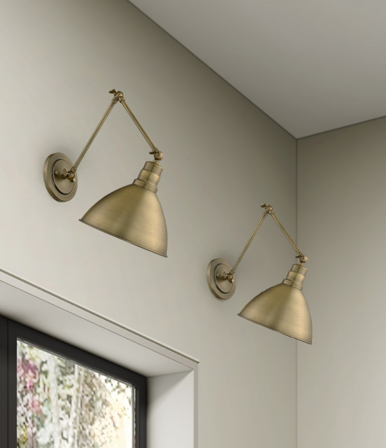 1 Light Wall Mount Cone shaped Adjustable Sconce in Aged Brass ...
