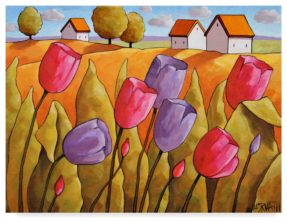 Cathy Horvath-Buchanan 'Tulips Landscape Yellow' Canvas Art, 14"x19 ...