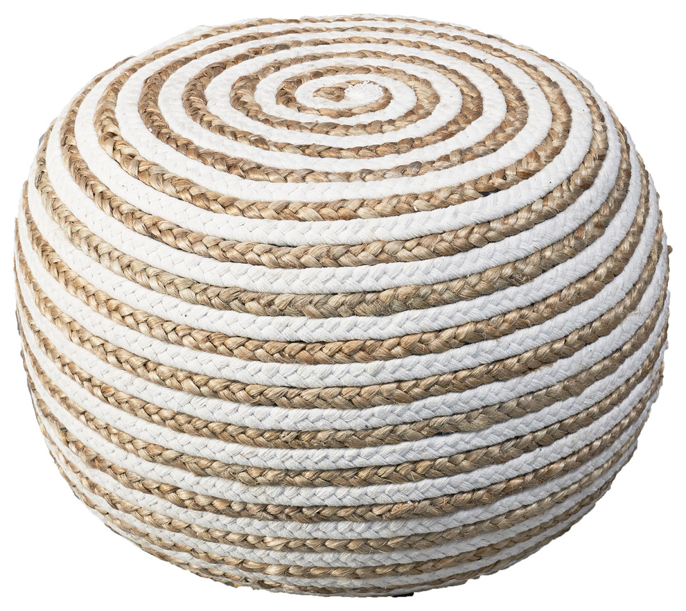 Natural Ivory Braided Pouf - Beach Style - Floor Pillows And Poufs - by LR Home | Houzz