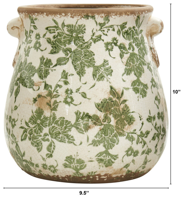 10 in. Tuscan Ceramic Green Scroll Planter - Farmhouse - Indoor Pots ...