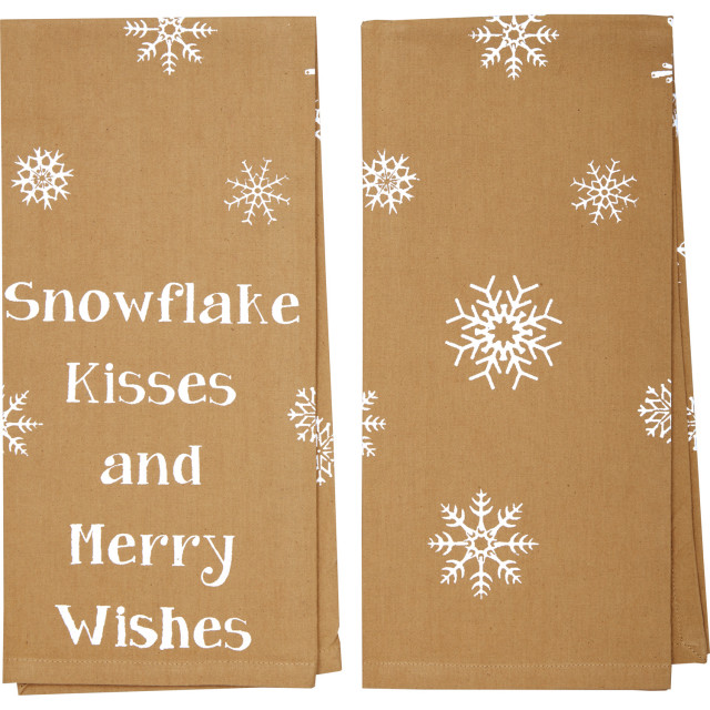 Snowflake Burlap Natural Snowflake Kisses Tea Towel Set, 28x19 - Dish ...