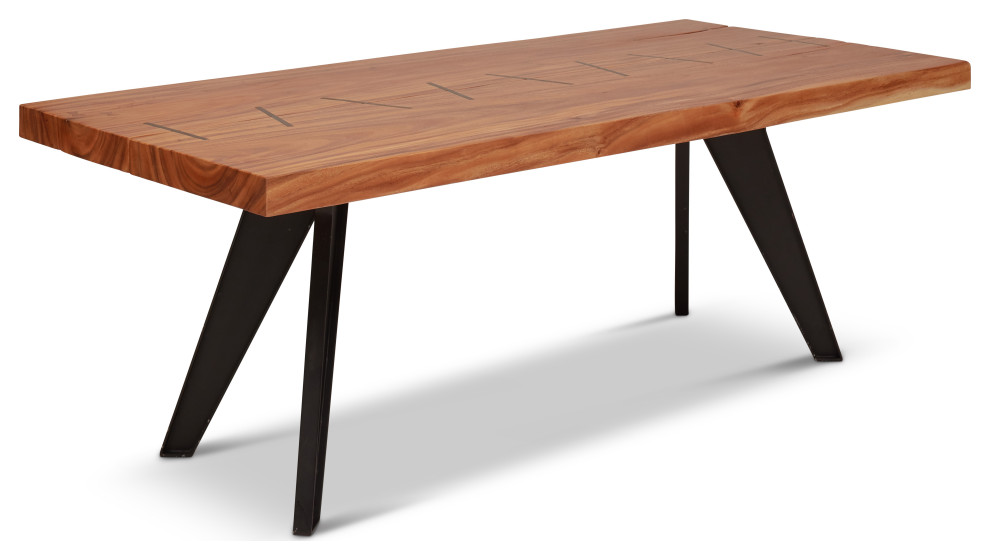 Naturals Cross Dining Table, Black Legs, Natural Chamcha Top ...