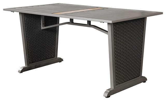 Modern Patio Dining Table, Rattan Legs & Rectangular Top With Grey ...