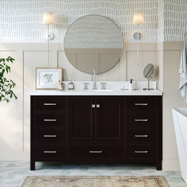 ARIEL Cambridge 60" Single Sink Bathroom Vanity Base Espresso ...