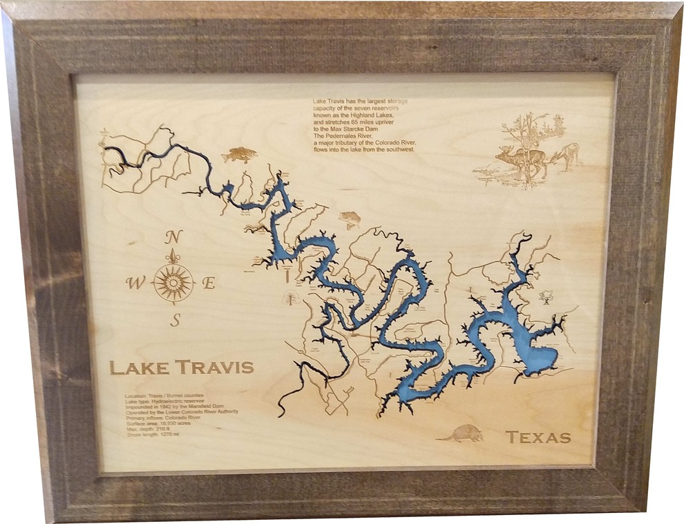 Lake Travis, Texas-Wood Lake Map, Small - Contemporary - Wall Accents ...