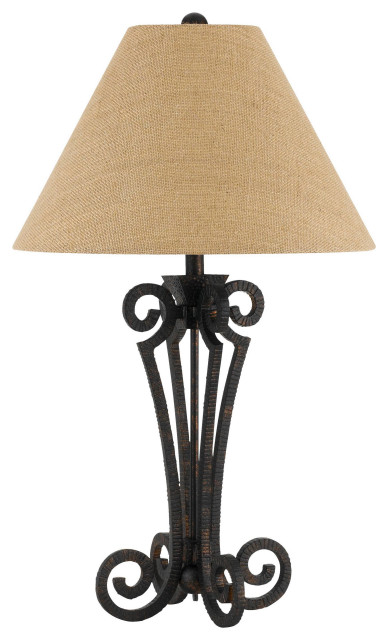 Triangle Shade Table Lamp with Ribbed Scroll Design Metal Base, Brown ...