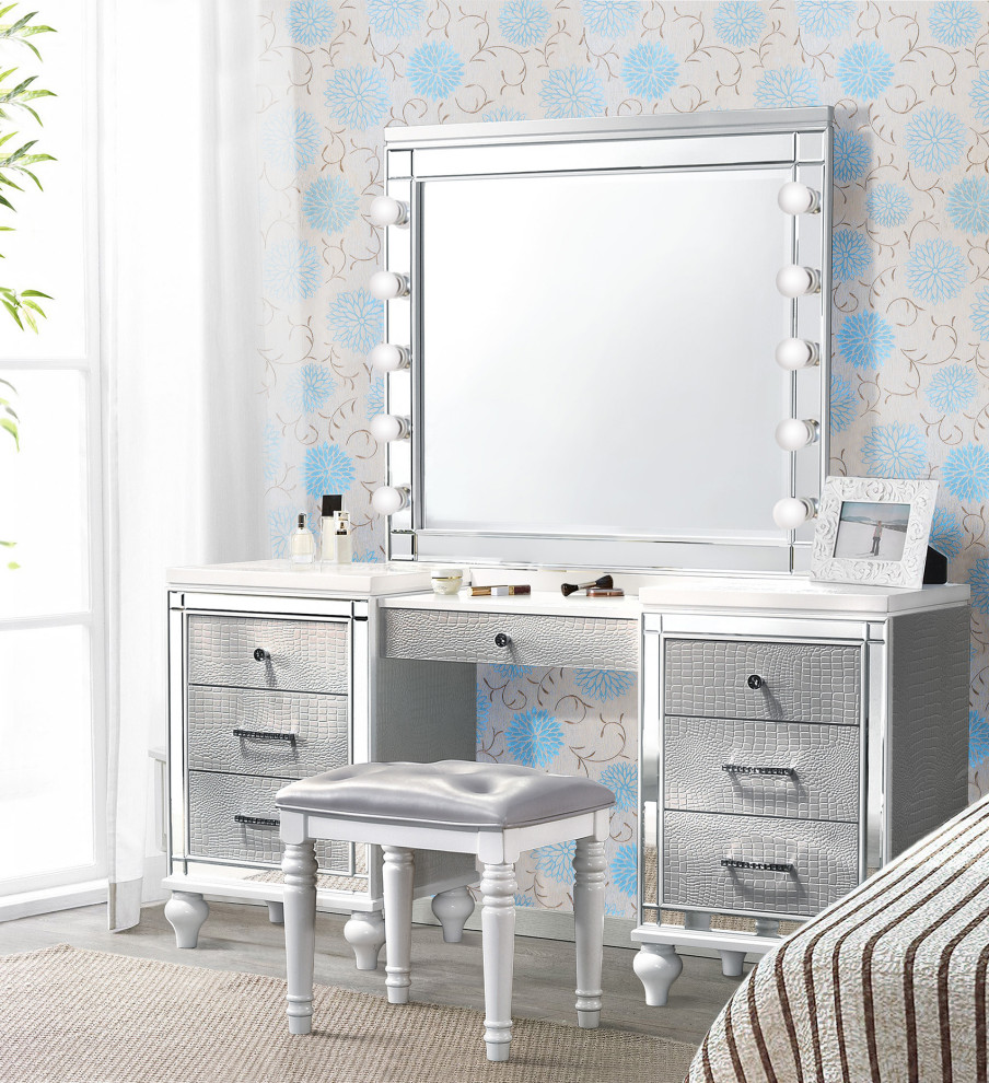 Glam Faux Leather Makeup Vanity Set - Traditional - Bedroom & Makeup ...