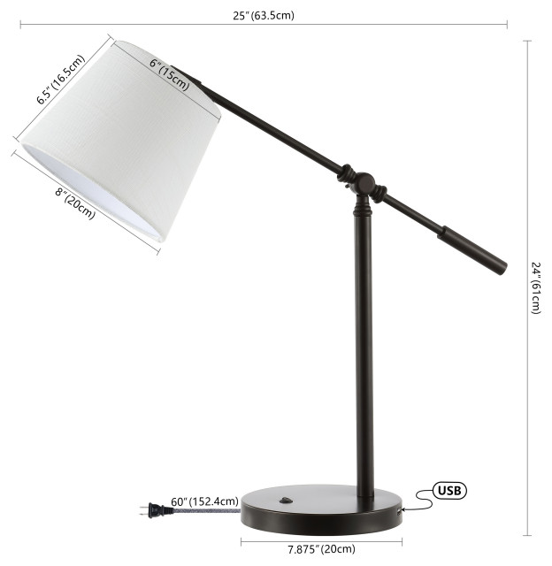 Troy 24" Classic Iron LED Task Lamp With USB Charging Port, Oil Rubbed ...