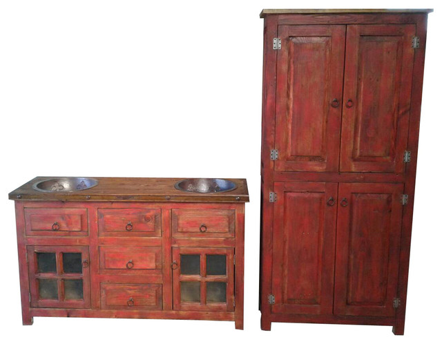Red Wash Rustic Reclaimed Wood Bathroom Vanity With Storage Cabinet ...