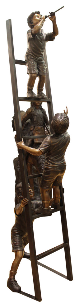 Three Children Playing on Ladder Bronze Statue - Size: 24"L x 27"W x 96 ...