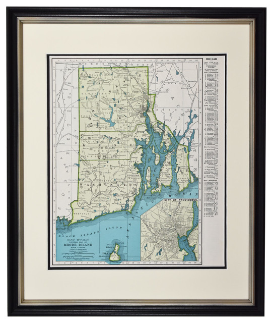 Original Vintage Rhode Island Map, Framed, 1940s Authentic Map ...