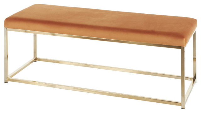 Zenn Contemporary Bench With Gold Metal/Burnt Orange Velvet ...