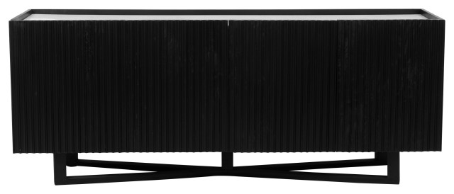 Wood/Marble, 69"L 4-Door Fluted Sideboard, Black - Transitional ...