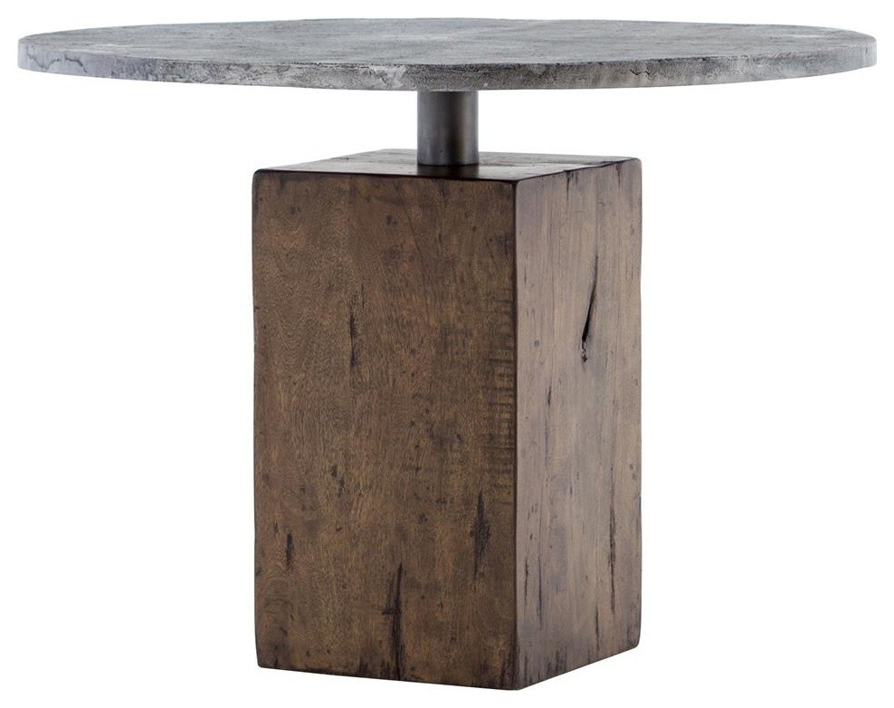 Rustic Industrial Wood Block Pedestal Metal Bistro Table 42", 42"x42 ...