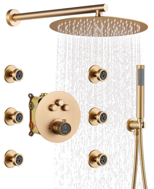 12" Luxury Rainfall Shower System with 3 Way Thermostatic Faucet ...