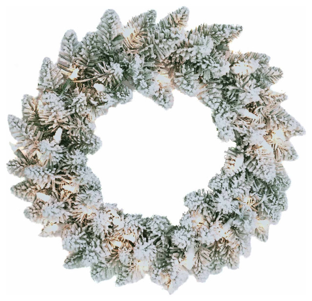 18" Pre-Lit Clear Incandescent Snow Pine Wreath, 18'' - Wreaths And ...