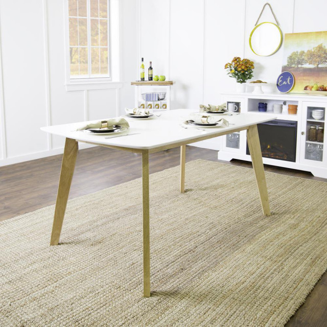 Midcentury Dining Table, Angled Natural Legs With Rectangular White ...
