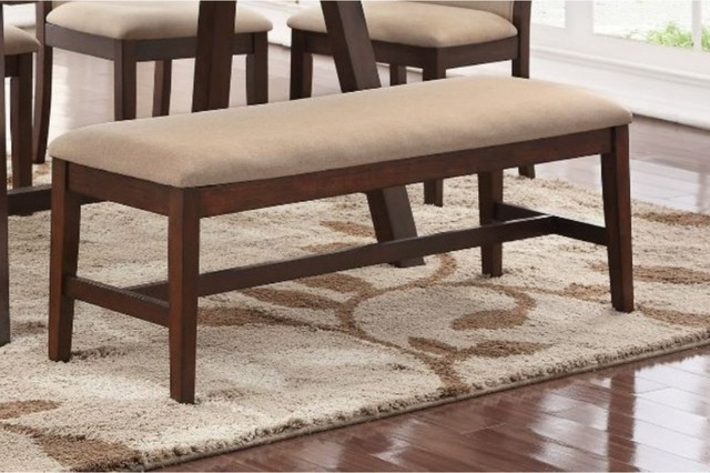 Rubber Wood Bench With Tapered Legs Brown And Beige - Transitional ...