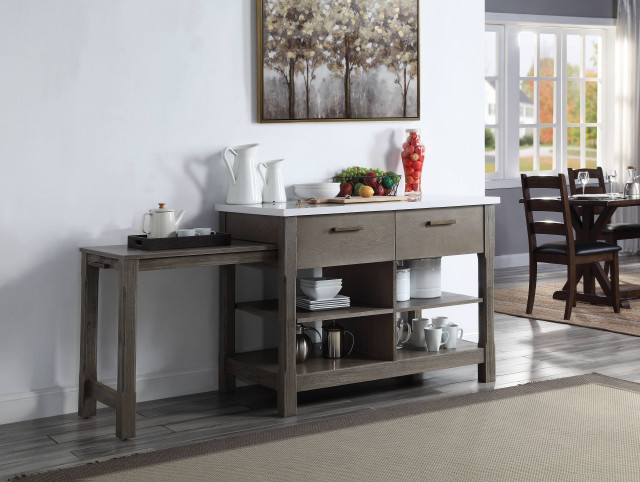 Feivel Kitchen Island With Pull Out Table, Marble Top and Gray Finish ...