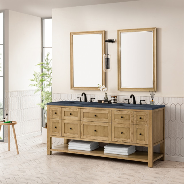 72" Modern Farmhouse Light Oak Double Sink Bathroom Vanity, James ...