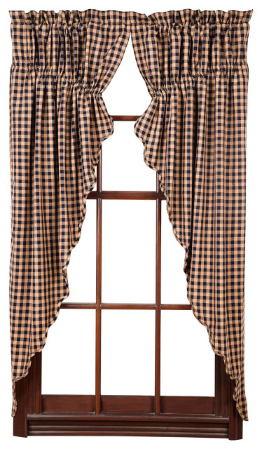 Navy Check Scalloped Prairie Curtains, 63" - Rustic - Valances - by ...