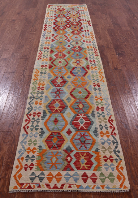 Wool On Wool Reversible Kilim Flat Weave Runner Rug 2' 9" X 12' 10 ...