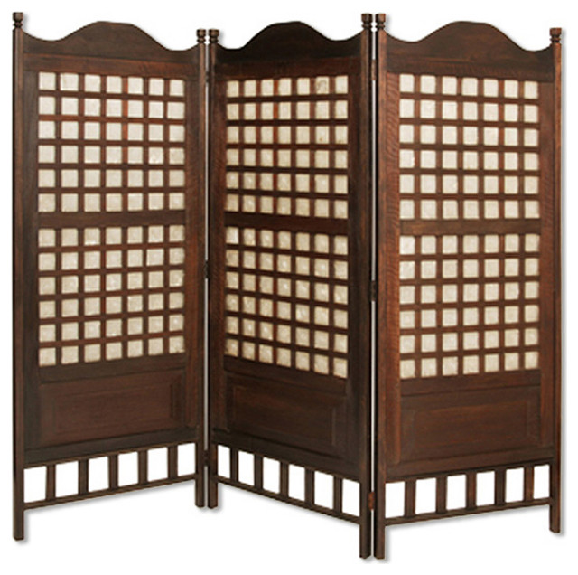 Wooden Foldable Diamond Screen with Grid Pattern, Brown - Craftsman ...
