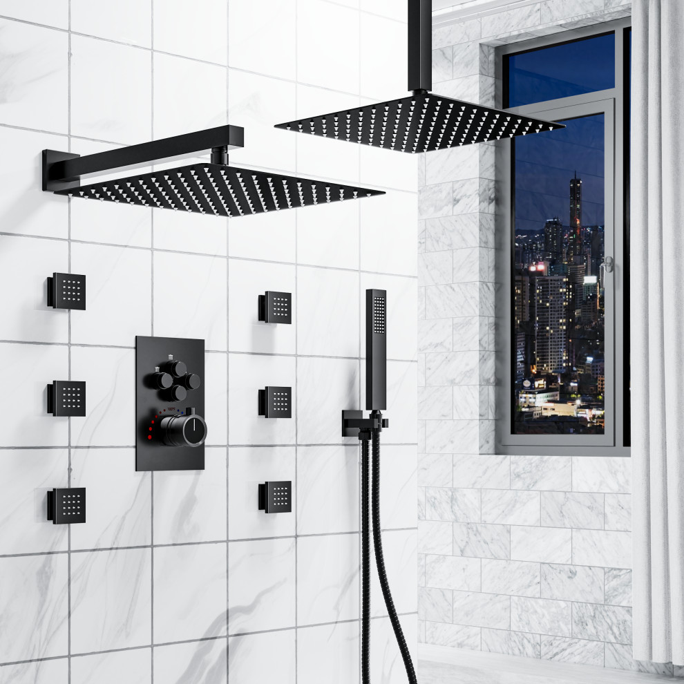 Dual 12"Shower Heads Rain High Pressure Shower System w/4 Way ...