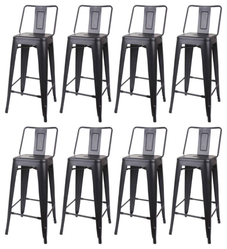 Black 30" High Back Metal Bar Stools Set of 8 - Industrial - Bar Stools ...