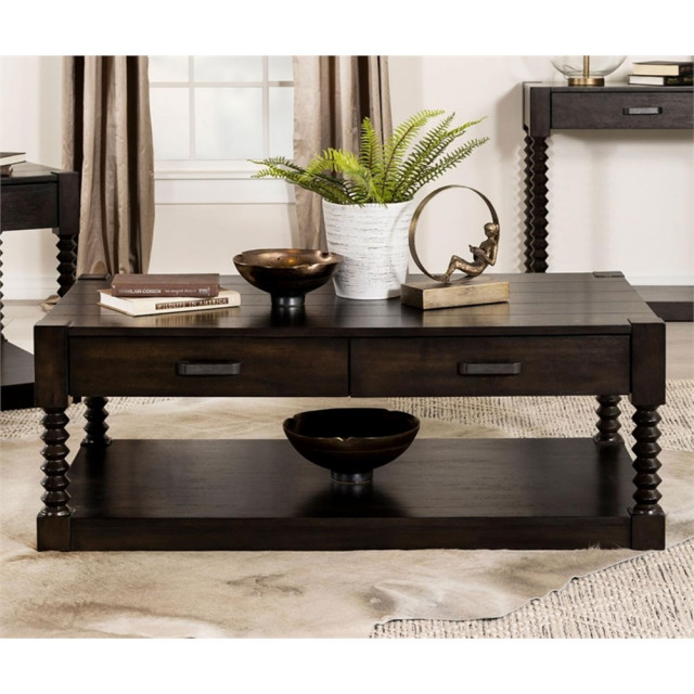 Pemberly Row 2-drawer Traditional Wood Coffee Table in Coffee Bean ...