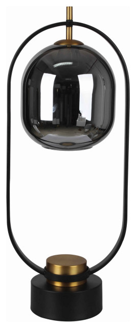 Metal Table Lamp with Suspended Glass Shade and Round base, Black ...
