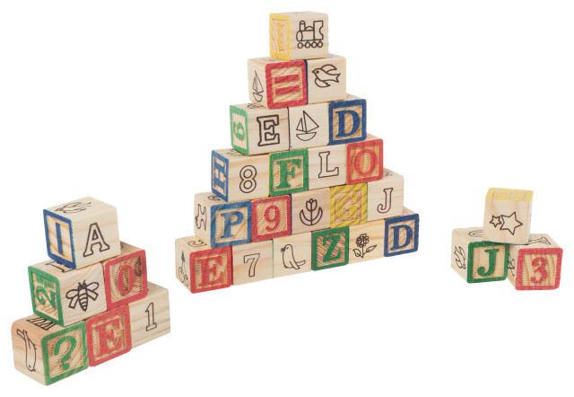 ABC and 123 Wooden Blocks 48-Piece Learning Block Set With Alphabet and ...