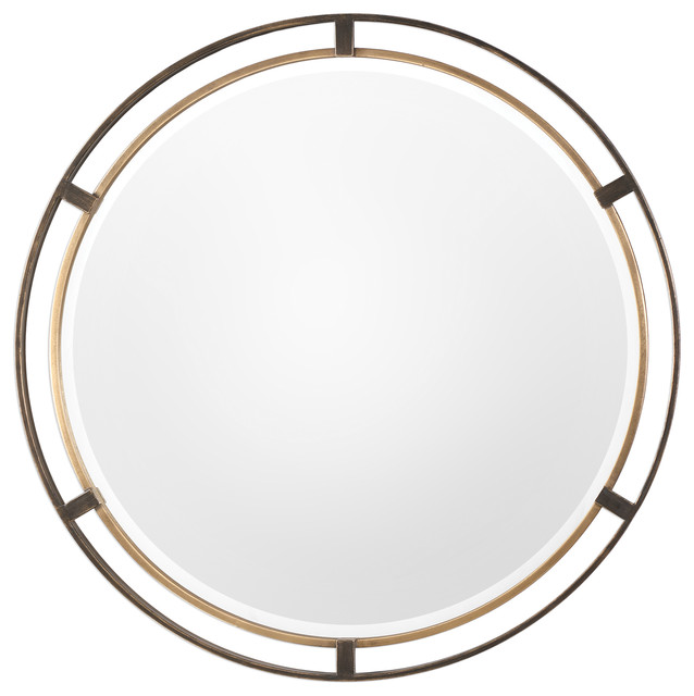 Midcentury Modern Gold Bronze Round Mirror, 36" Thin Frame Minimalist ...