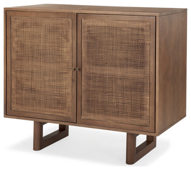 Grier Medium Brown Wood w/ Cane 2 Door Accent Cabinet - Tropical ...