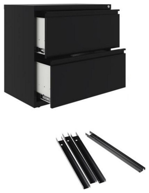 Hirsh 30"W 2 Drawer Metal Lateral File Cabinet Set Black and Front to ...