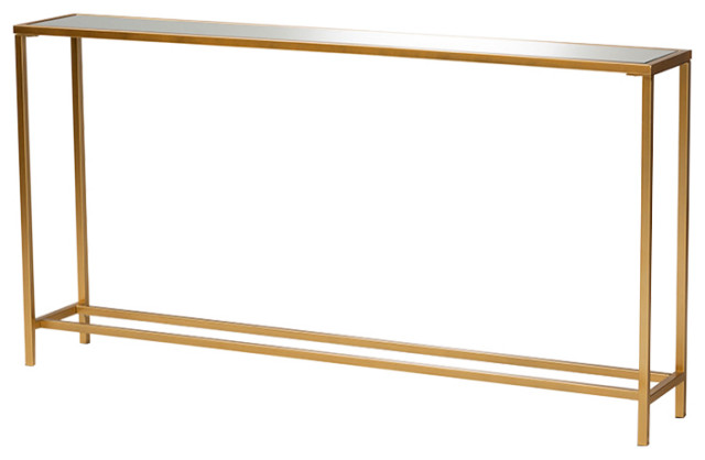 Dilmore Modern Contemporary Glam Gold Finish and Mirrored Glass Console ...