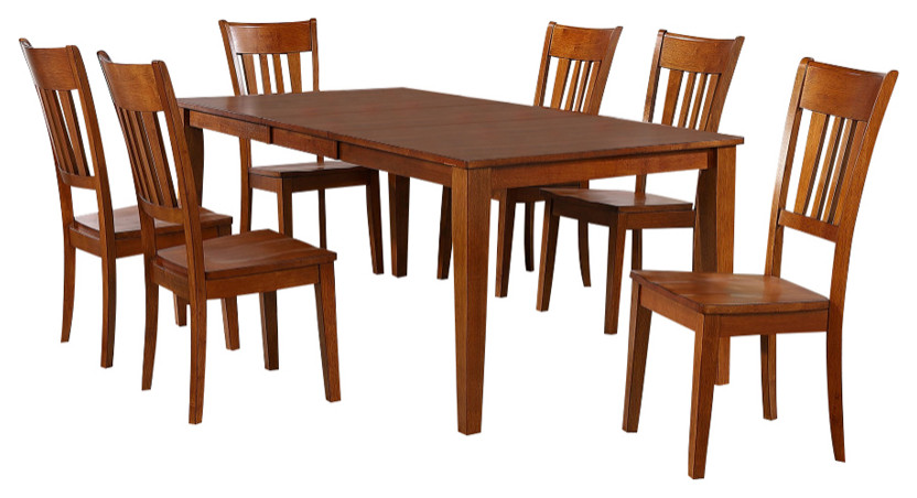 Adam 7 Piece Solid Wood Dining Set, Solid table and 6 Solid chairs ...